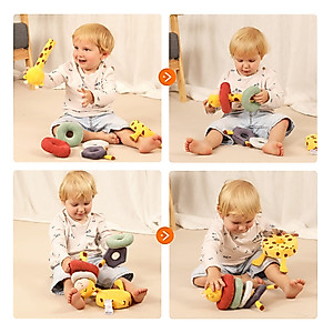 TUMAMA Plush Stacking Rattles Baby Toy Giraffe Stacks of Circles STEM Montessori Toy Baby Shower Deer Woodland Stuffed Animals Gift for 3 6 9 12 18 Months 1 Year Olds Infant Toddler Boy Girl