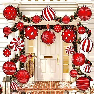Huwena Outdoor Yard Signs Candy Decorations Outside Yard Decorations Hanging Ornaments for Xmas Home Office Tree Porch Yard Decor (Red)