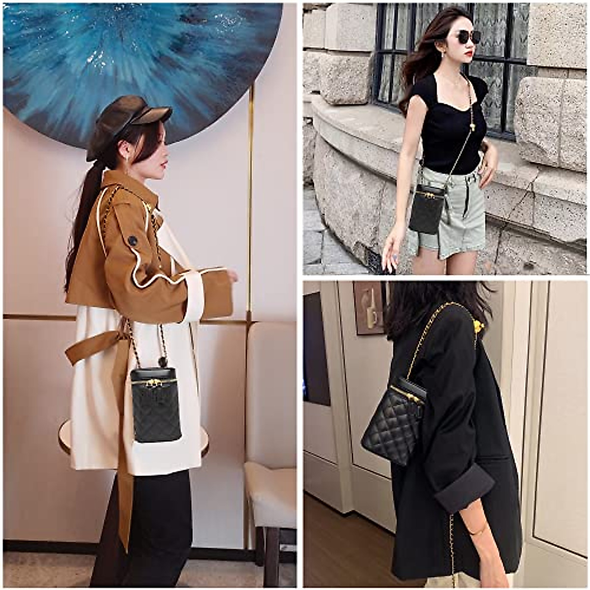 Dboar Women Mini Quilted Purses, Small Crossbody Black Shoulder bag, Trendy Clutch with Chain Strap Leather (Mini, Black)