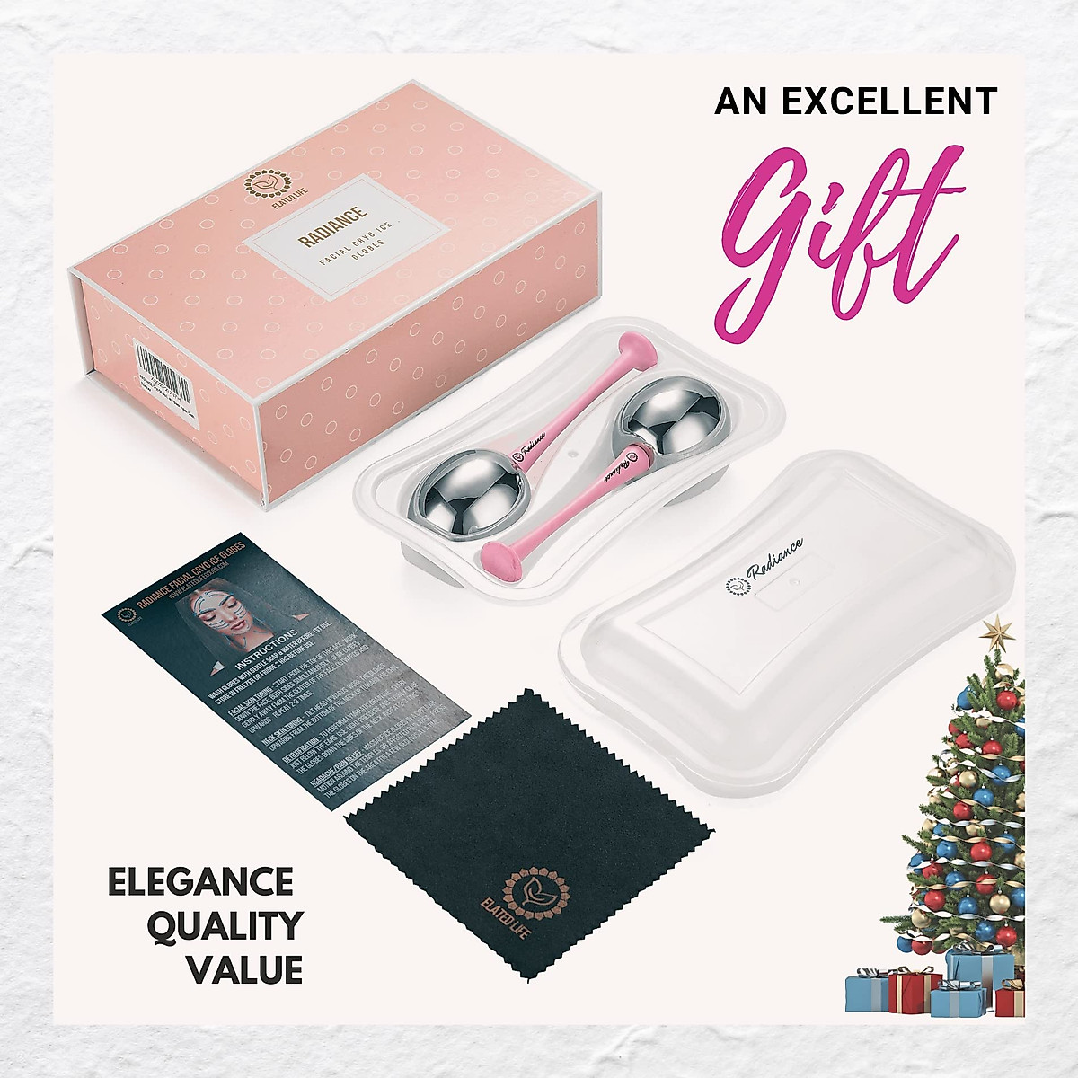 RADIANCE Ice Globes for Facials Skin Care - Cryo Globes, Non Shatter, Face Cooling Cold Stainless Steel, Cryo Freeze Tool Roller for Depuffing Eyes, Face Massage with a Storage Case & Polish Cloth