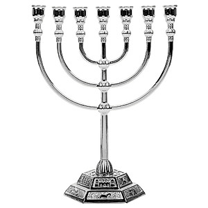 Milisten Traditional Jewish Menorah 7 Branch Candle Sticks Holder Jerusalem Temple Candle Holder 7 Branch Holy Land Table Centerpiece Home Decor 17cm Silver