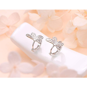 DAOCHONG S925 Sterling Silver Small Huggie Dragonfly Hoop Earrings for Women Ear Jewelry Birthday Gift (Dragonfly Small Hoop Earrings)