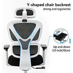 KERDOM Ergonomic Office Chair, Home Desk Chair, Comfy Breathable Mesh Task Chair, High Back Thick Cushion Computer Chair with Headrest and 3D Armrests, Adjustable Height Home Gaming Chair White