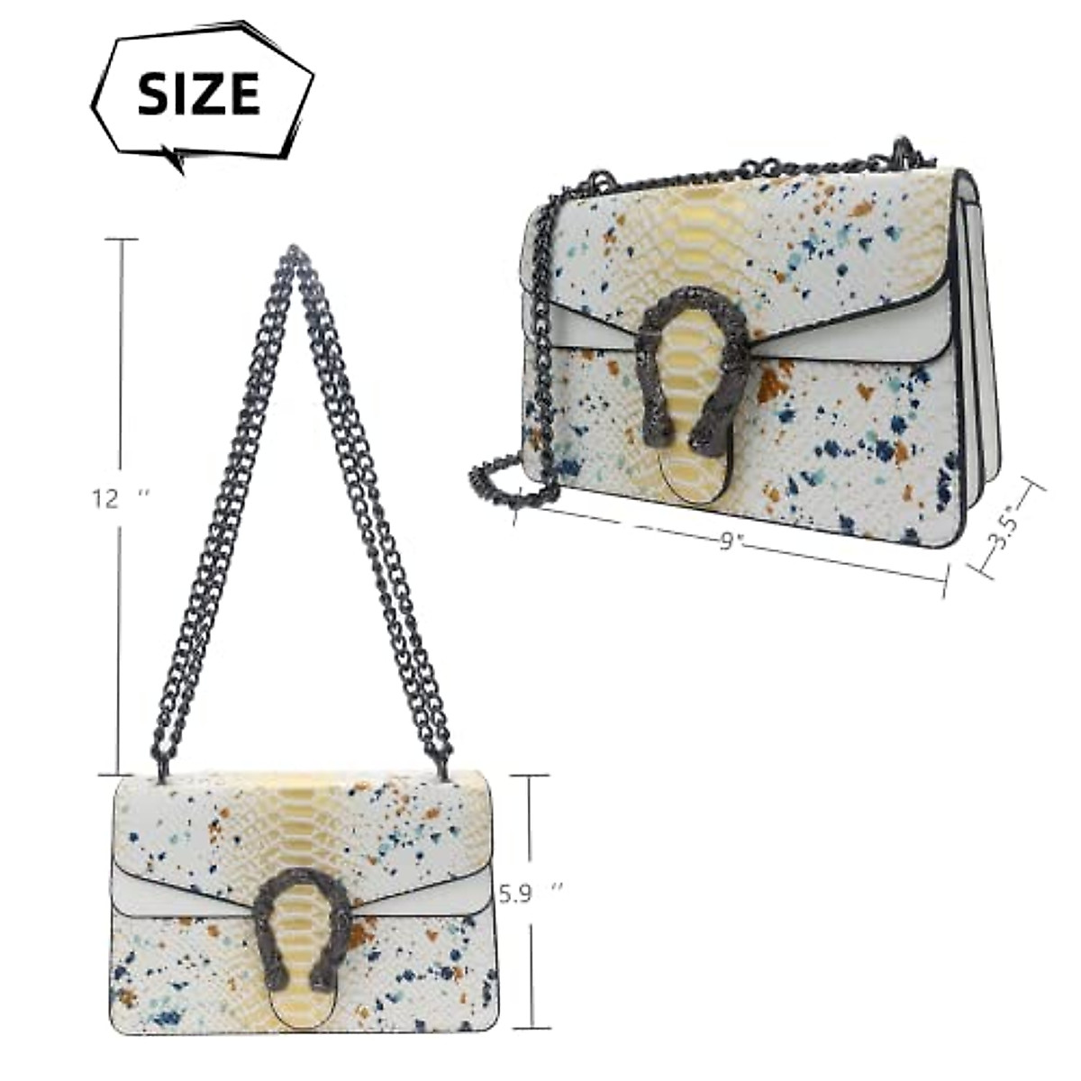 GLOD JORLEE Trendy Chain Crossbody Bags for Women - Luxury Snake-Printed Leather Shoulder Satchel Bag Evening Clutch Purse Handbags (white)