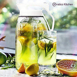 Pratico Kitchen SnapPour Water, Juice, and Beverage Pitcher, Made in Japan, 3.2 qt, 102 oz, White