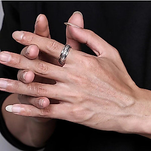 JUNTEN 925 Sterling Silver Greek Key Pattern Spinning Worry Band Spinner Rings for Men Women, Size 10