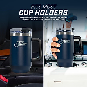 Fuller Brush Stainless Steel Tumbler with Handle - 40 oz. – Lead & BPA-Free - Double-Wall Insulated Travel Mug – Keeps Drinks Hot or Cold for Hours – Spill-Resistant Lid & Straw (Steel Blue)