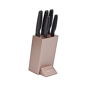 WILTSHIRE Knife Block Including 5 Knives, Paring Knife, Utility Knife, Cook’s Knife, Bread Knife, Carving Knife, Tapered Grinding Blade: Black Plastic Handle