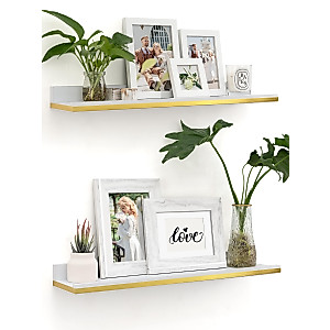 Sivapleso Floating Shelves for Wall, 24 Inches Long White and Gold Floating Shelves Modern Picture Ledge Hanging Wall Shelves Set of 2