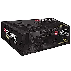 Graham Beauty Sanek 78525 Nitrile Gloves, Large, Black