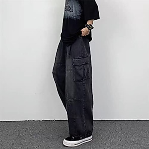 Grunge Baggy Jeans Y2K Emo Alt Cargo Pant Fairycore Demin Cloting Aesthetic Jogger Sweatpants Hiphop Tripp Streetwear (Blue,M)