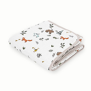 Little Unicorn – Forest Friends Cotton Muslin Quilt Blanket | 100% Cotton | Super Soft | Babies and Toddlers | Large 47” x 47” | Machine Washable