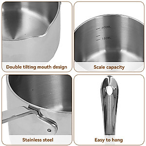 Stainless Steel Saucepan, 10oz Butter Melting Pot Butter Warmer with Dual Spouts and Long Handle Stove Top Thickened Sauce Pan for Milk Butter Sauce