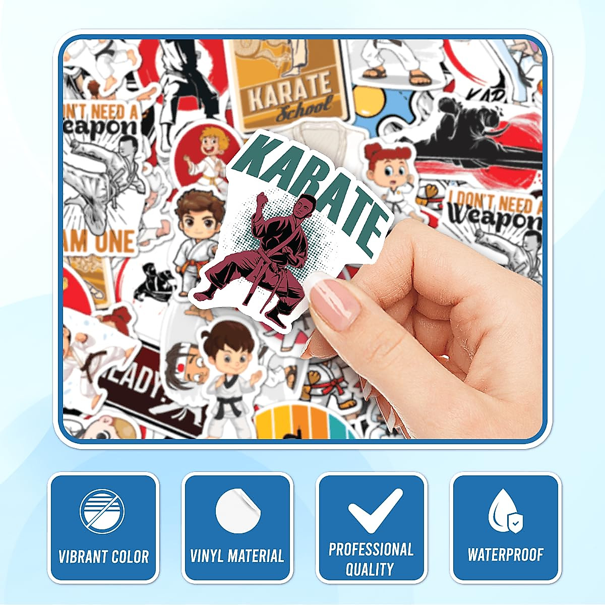 50 Pack Pcs Karate Stickers for Water Bottles Waterproof Vinyl Luggage Laptop Scrapbooking Funny Sports Taekwondo Sticker Packs Set Bulk Teens Adults Boys Aesthetic Small Decals