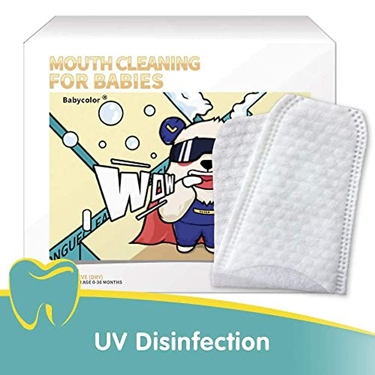 Tongueclear Baby Dry Wipes | Tooth and Gum Wipes | Baby Tongue Cleaner | Stage 1 Birth to First Teeth | 0-36 Months | 60 Count