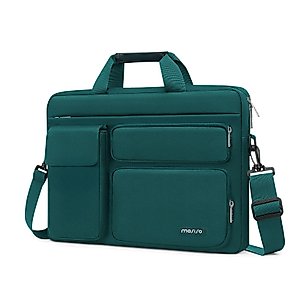 MOSISO Laptop Shoulder Bag Compatible with MacBook Air 15 M4 M3 M2/Pro 16 inch M4 M3 M2 M1,15-15.6 inch Notebook with 2 Raised&1 Flapover&1 Horizontal Pocket&Handle&Belt, Teal Green
