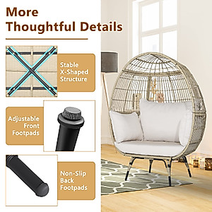 Tangkula PE Wicker Egg Chair, Patiojoy Oversized Indoor Outdoor Patio Lounge Chair with Cushions and Pillows, Steel Frame Basket Chair for Garden, Deck, Balcony, Living Room (Light Brown)
