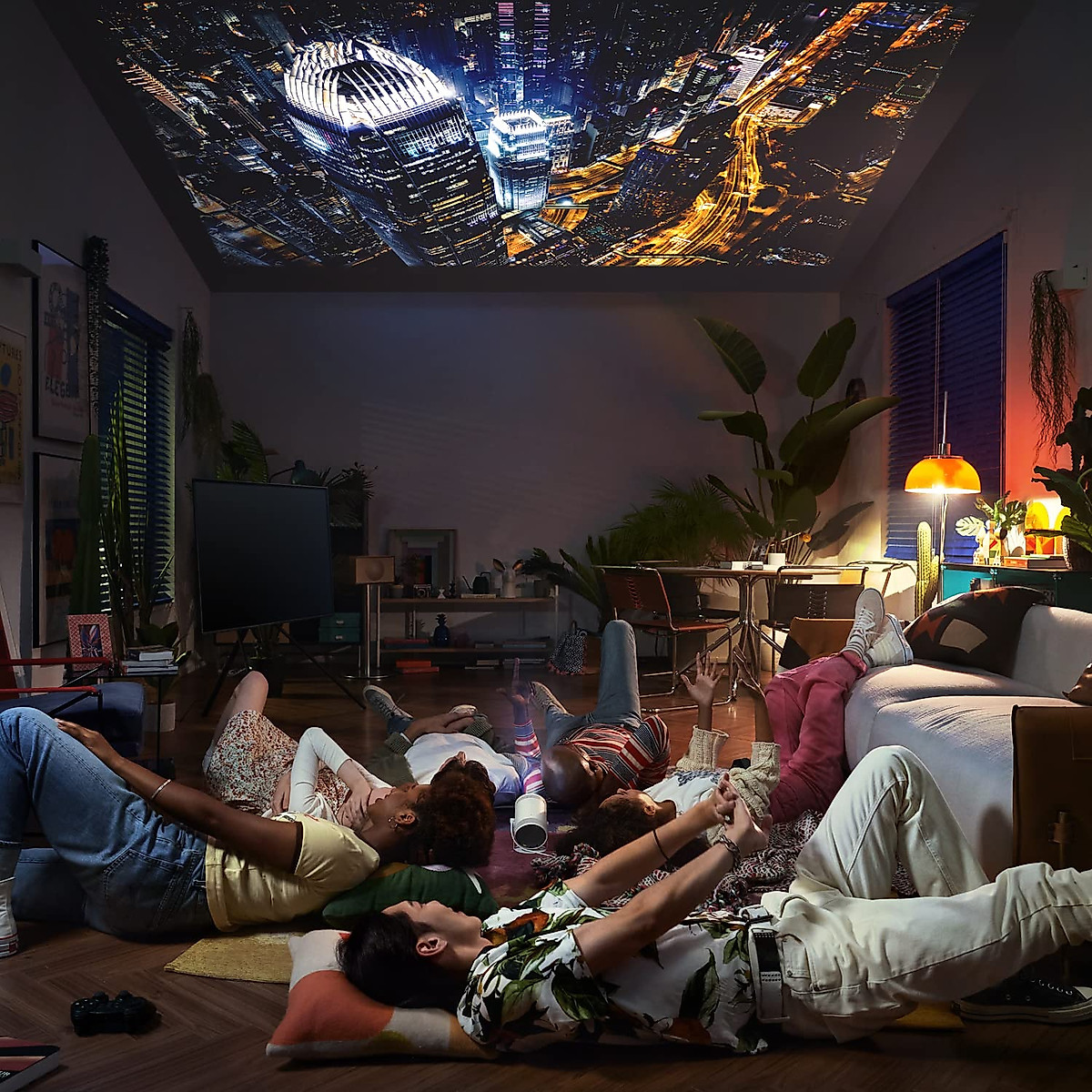 Samsung The Freestyle Projector, Up to 100" Screen, Smart TV, 360 Degree Sound (SP-LSP3BLAXZA) Bundle with 2YR CPS Protection Pack and Deco Gear HDMI Cable