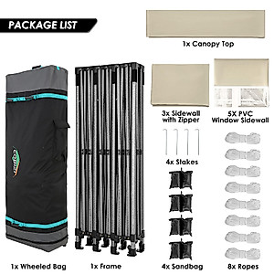 COBIZI 10x30 Heavy Duty Pop up Canopy with 8 sidewalls Stable Wedding Outdoor Tents for Parties Canopy Pop Up Party Tent UPF 50+ Waterproof Commercial Gazebo with Roller Bag, Khaki(Windproof Upgraded)