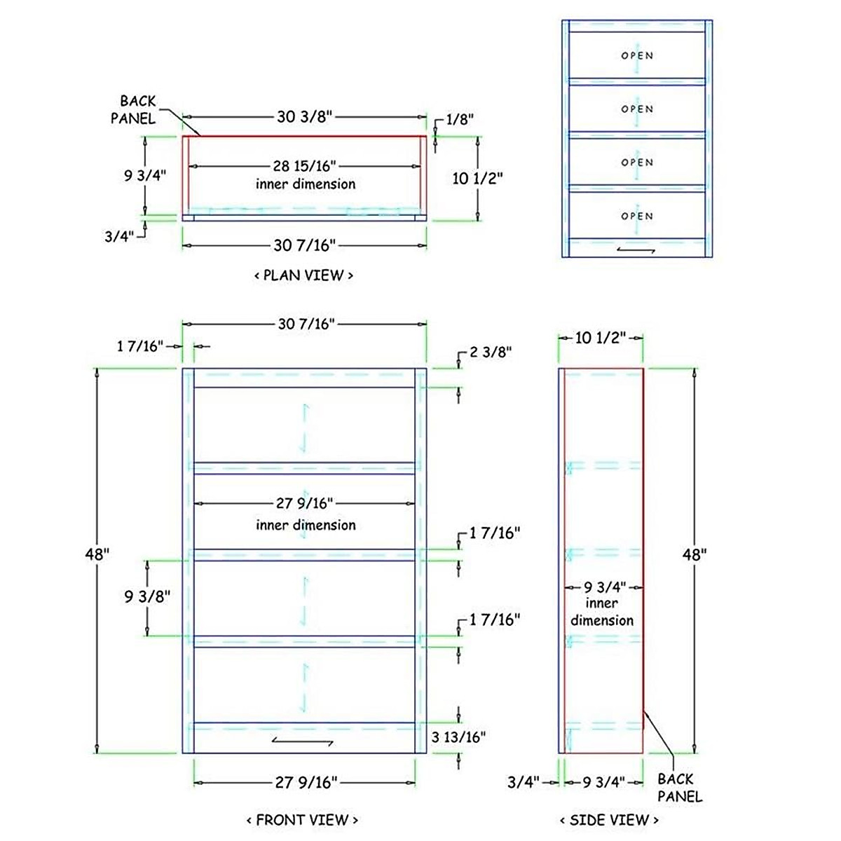 BOWERY HILL Traditional 48" Tall 4-Shelf Wood Bookcase in Espresso