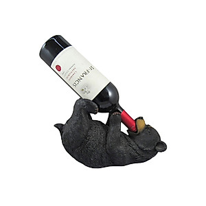 DWK Black Bear Decorative Wine Bottle Holder | Home Bar Decor | Wine Accessories for a Wine Bar | Kitchen Organization | Great Gifts for Her - 11"