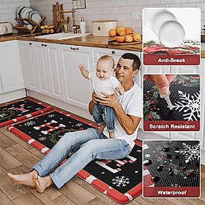 Christmas Joy Winter Snowflake Kitchen Floor Mat, Cushioned Anti Fatigue Kitchen Rug Waterproof Non Slip Comfort Foam Standing Mat for Kitchen Office Sink Laundry 17x30+17x47inch
