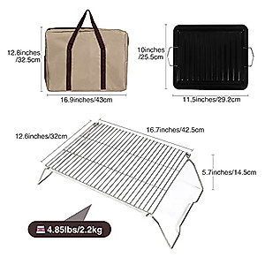 Lineslife Folding Campfire Grill with Grill Plate, Heavy Duty Stainless Steel Campfire Grill Grate with Carrying Bag Portable for Outdoor Camping Cooking