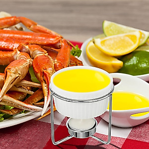 60 Pcs Ceramic Butter Warmers Set, Include 12 Pcs Butter Warmers for Seafood Butter Melter with Stands, 48 Pcs Tea Light Candles Food Warmer Candle for Fondue Chocolate Dishwasher Microwave Oven Safe