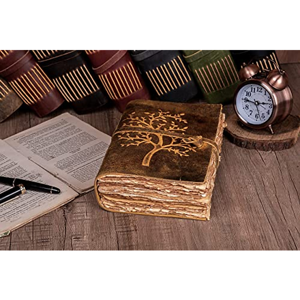 Vintage Leather Journal Tree of Life - Leather Bound Journal - Vintage Deckle Edge Paper - Sketchbook - Journal for Women Men - Book of Shadows by LEATHER VILLAGE (Distressed Brown, 8 inchesX6 inches)