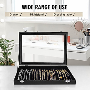 Siveit Necklace Organizer Box Premium 20 Hooks Necklace Display Jewelry Tray with Transparent Lid Jewelry Necklace Display Box for Necklace Pendants Suitable for Women and Girls (Black)