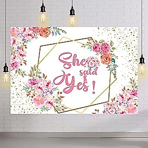 Just Married Backdrop 8x6ft Polyester She Said Yes Engagement Reception Backdrop Geometric Pink Flowers Engagement Party Reception Decorations Backdrop Wedding Party Backdrop Decoration YL096