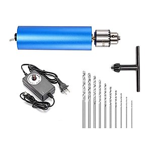 VOTOER 0.3-4mm Mini Electric Drill Micro Aluminum Hand Portable Handheld Drill Bits Puncher Rotary Tools DIY Kits, Speed Control Adjustment, 10pcs Micro Drills