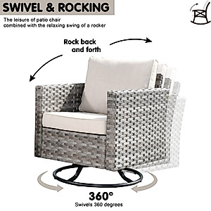 XIZZI Patio Furniture Sets Outdoor Sectional Sofa Swivel Rocking Chairs 9 PCS All Weather PE Wicker Conversation Couch and Matching Side Table,Beige