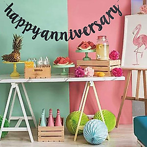Happy Anniversary Banner, Funny Black Paper Sign Decors for Wedding Anniversary Party Supplies