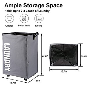 VENUSDALI Large Laundry Hamper,with Wheels Oxford Fabric Leather Handle,water Proof Folding Washing Bin,for Bedroom, Laundry Room, Closet, Bathroom, College, Dark Grey (Gray)