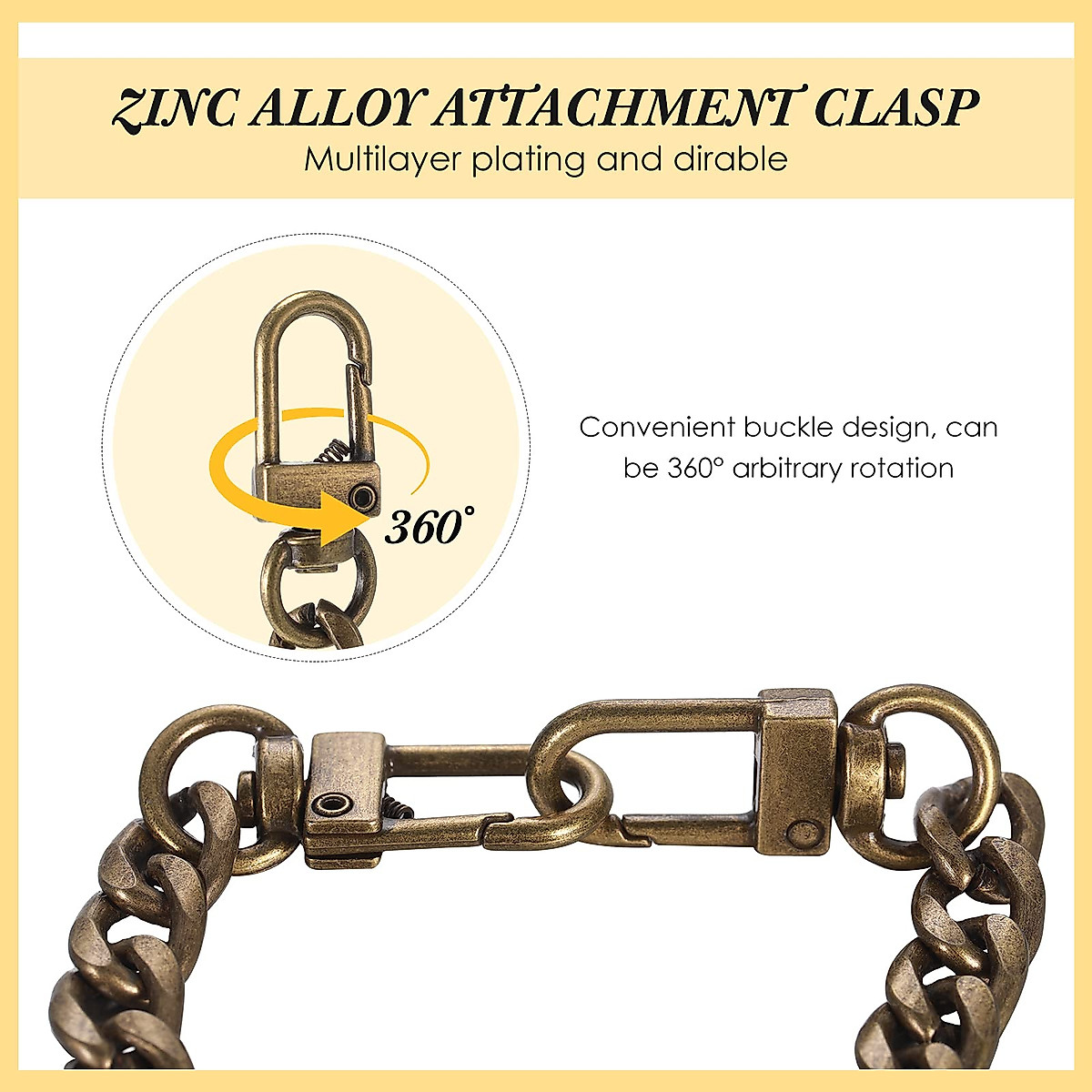 Luinabio 6 Pieces Purse Chain Strap Purse Strap Extender Metal Flat Bag Chain Straps Crossbody Replacement with Buckles Replacement Accessories for Handbags Wallet Clutch Satchel(Bronze, 7.9 Inches)