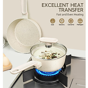 MICHELANGELO Sauce Pan, Nonstick Granite Sauce Pan Set with Lids 1.5 Quart & 2.5 Qaurt, Small Pot Set with Lids, Nonstick Saucepans with Lid, Stone Pot Set - White