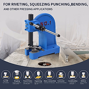 PNBO 1 Ton Manual Arbor Press,Heavy Duty Cast Iron Desktop Punch Press Machine, for Riveting Punching Holes
