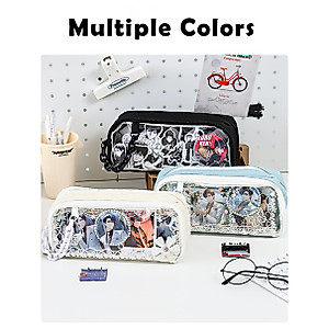 MILLEVIBE ITA Pencil Pouch - Large Capacity Office Pen Case with Clear Window for Anime Display & Chain for Easy Portability (Black)