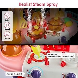 2 in 1 Kids Kitchen Playset & BBQ Grill Set, Toddler Play Kitchen with Realistic Light Sound Steam & Play Sink