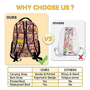MEETUHONEY Custom Monkey Backpack for Girls Boys, 16" Cute School Bookbag, Cartoon Large Capacity Laptop Bag for Kids Students