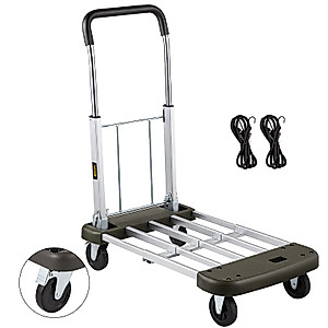 VEVOR Platform Truck Foldable,Compact Push Cart Adjustable Length, Aluminum Folding Cart Telescoping Handle with 4 Wheels ,330 LBS Capacity