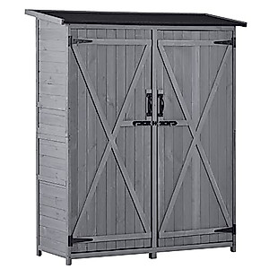 5.3 x 4.6 FT Outdoor Storage Shed, Wood Garden Shed with Lockable Doors, Tool Cabinet with Waterproof Asphalt Roof for Patio Lawn Backyard Garden, Gray