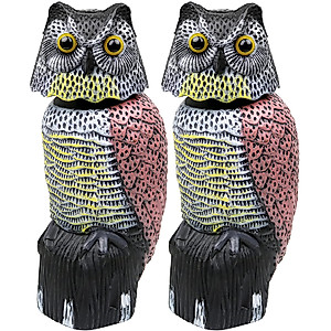 Galashield Owl Decoy to Scare Birds Away Scarecrow Fake Owl with Rotating Head (2 Pack)