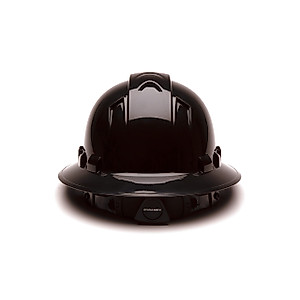 Pyramex Safety Ridgeline Full Brim Hard Hat, Vented, 4 Point Ratchet Suspension, Black, Medium