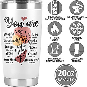 Lallamotion Christian Coffee Tumbler - Encouraging Gifts for Women, Mom, Sister, Wife & Pastor - 20oz White Tumbler