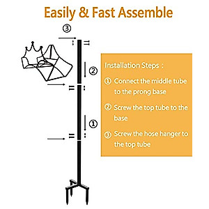 Garbuildman Freestanding Garden Hose Stand Holder - Metal Water Pipe Reel Rack for Outdoor, Shiny Black