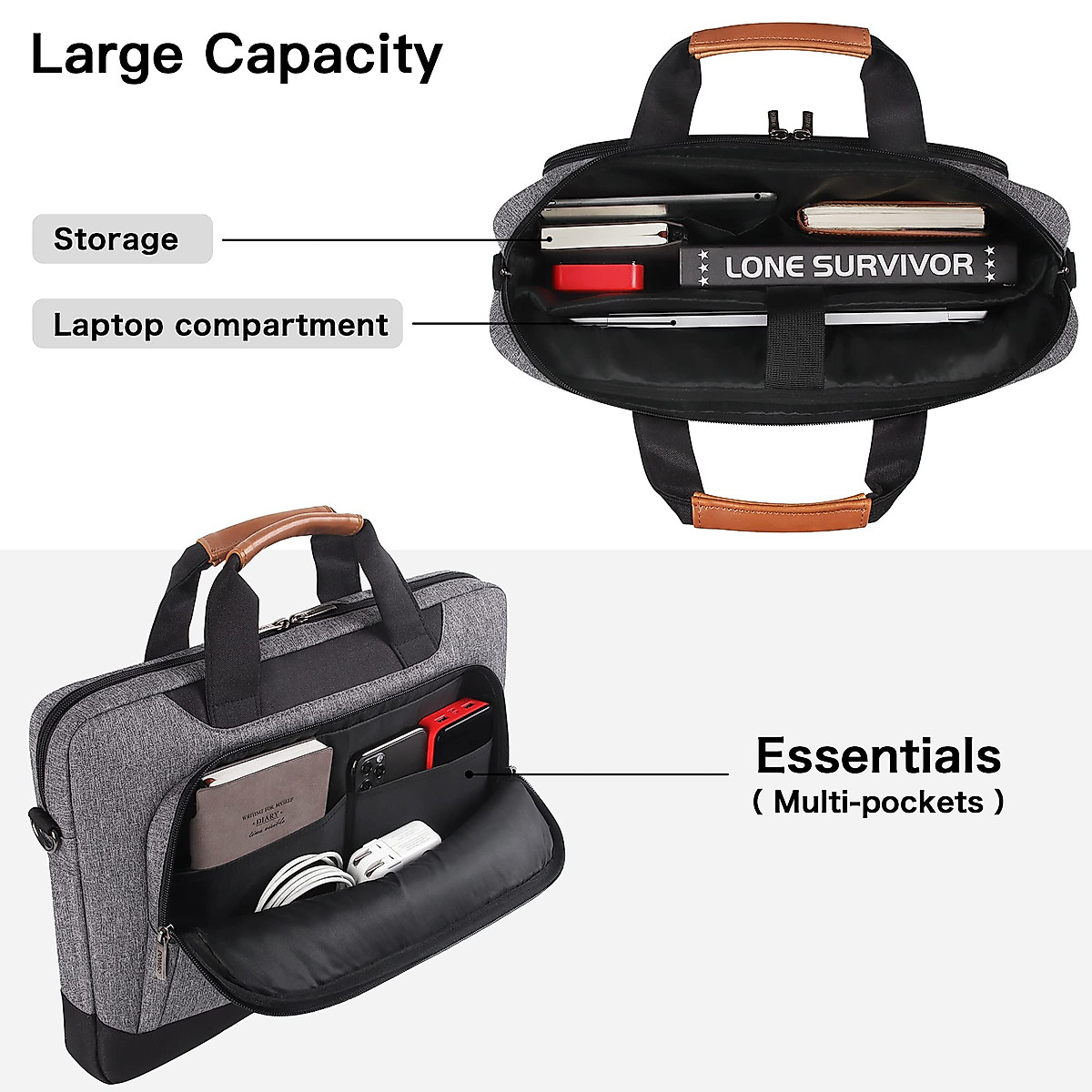 DOMISO 17-17.3 Inch Laptop Sleeve Business Briefcase Laptop Shoulder Bag Compatible with 17" Laptops/17.3" HP Pavilion 17/MSI GS73VR Stealth Pro/Dell Inspiron 17/Acer/ASUS,Grey