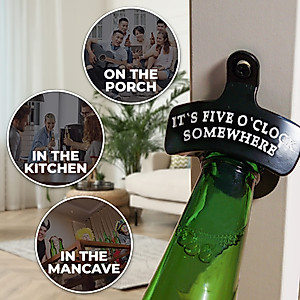 KiKS Products Five O'clock Somewhere Wall-Mounted Bottle Opener and Cap Catcher (It`s five o`clock)