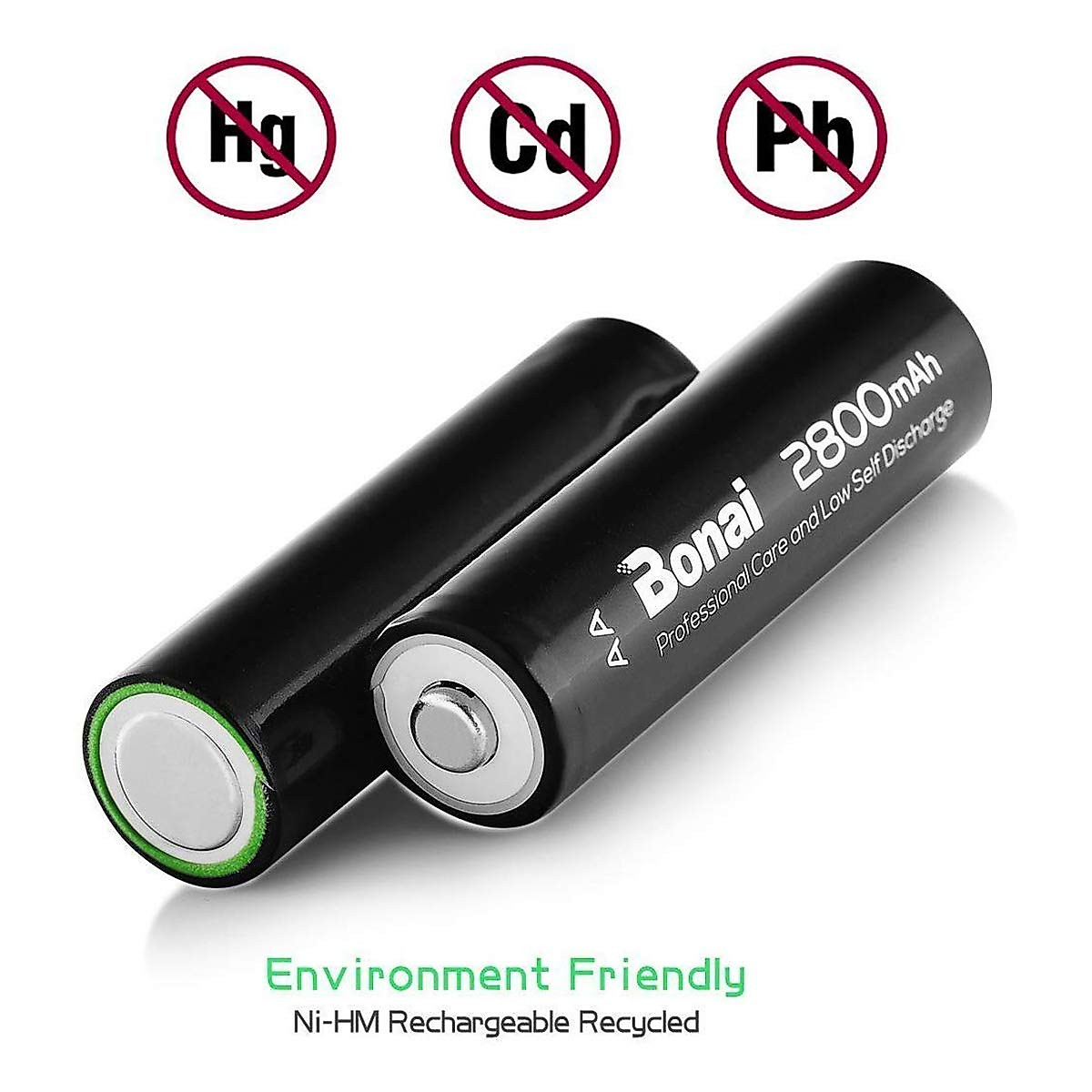 BONAI AA Rechargeable Batteries with Charger 8 Pack 2800mAh High Capacity Ni-MH Rechargeable AA Batteries with Charger AA Set (8-Slot Charger with USB & Independent Design for AA AAA)